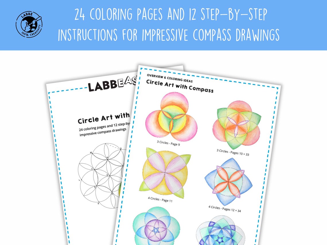 Compass Art Activity: Geometric Coloring Pages (PDF Download) - Etsy