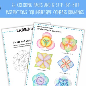 Circle Art With Compass | Geometry and Coloring Activity | 24 Pages of ...