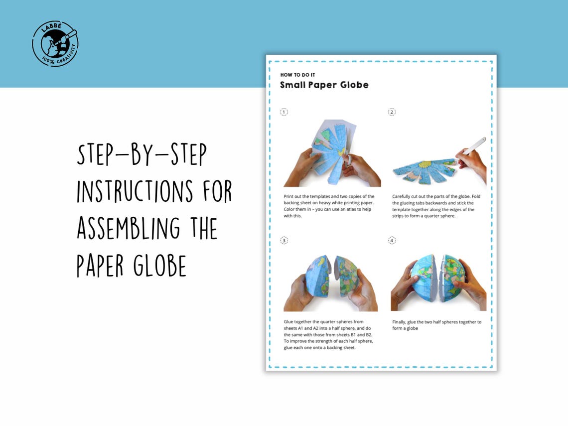 DIY Paper Globe Template: Educational Craft Project (diameter of 5.9 ...