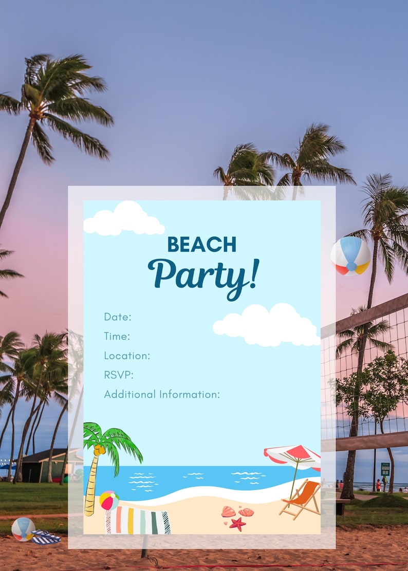 Beach Party Invitation - Etsy