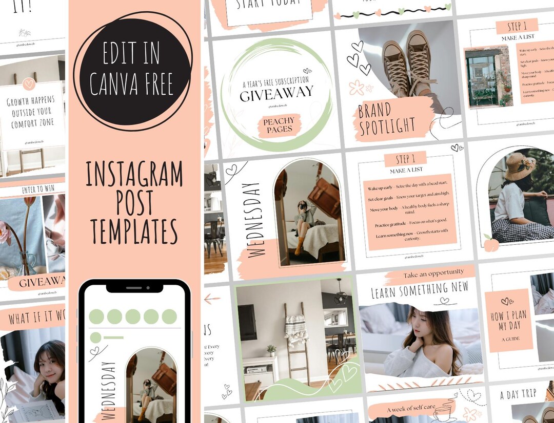 Instagram Post Templates Canva | Peachy Pages | Editable Social Post ...
