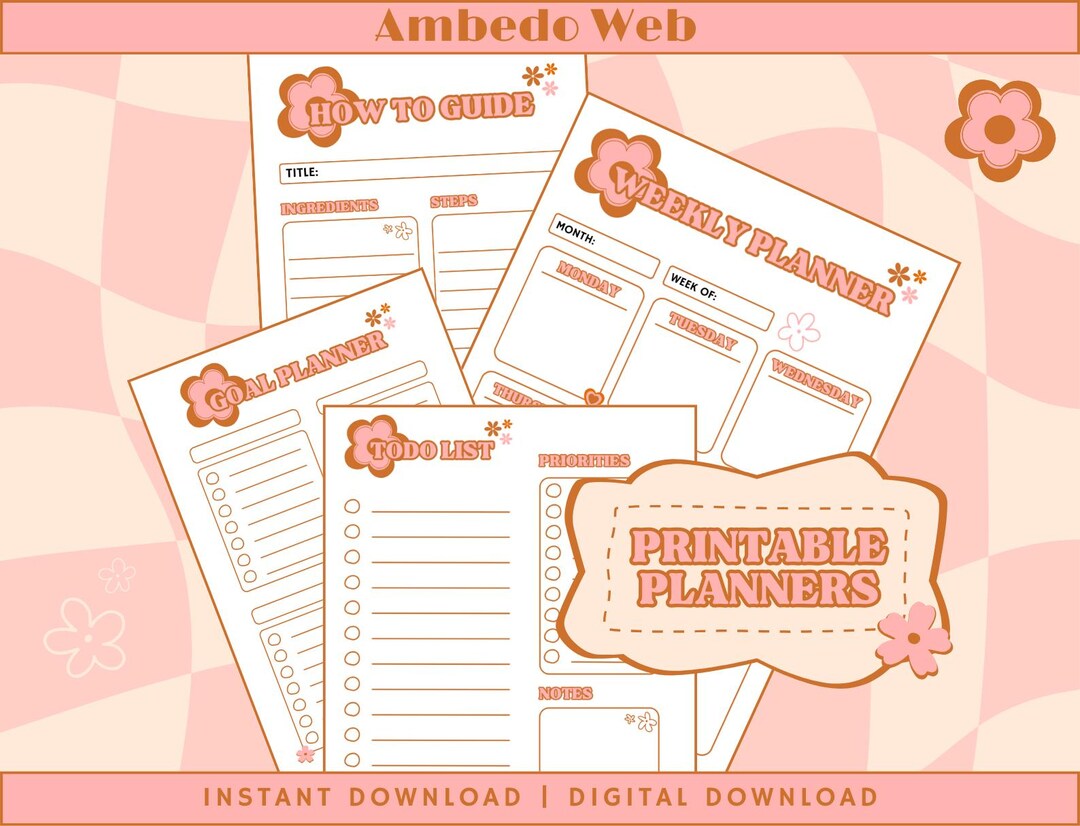 Printable Planner Set of 4: to Do List, Weekly, Goal, Ingredients ...