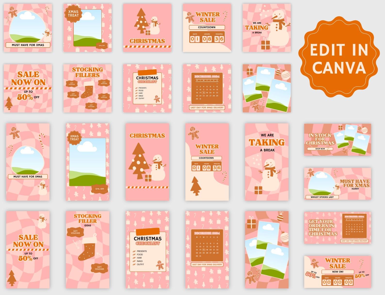 Christmas Marketing Bundle Templates Canva - 70s Retro Groovy Pink ...