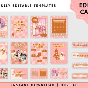 Christmas Marketing Bundle Templates Canva - 70s Retro Groovy Pink ...