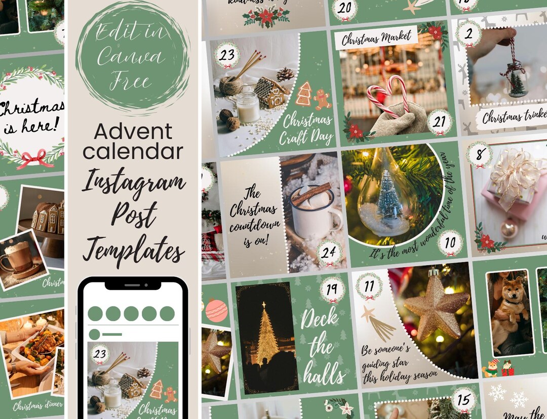 Christmas Countdown Instagram Post Templates Canva Green Christmas ...