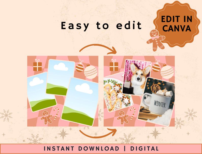 Christmas Marketing Bundle Templates Canva 70s Retro Groovy Pink Brown ...