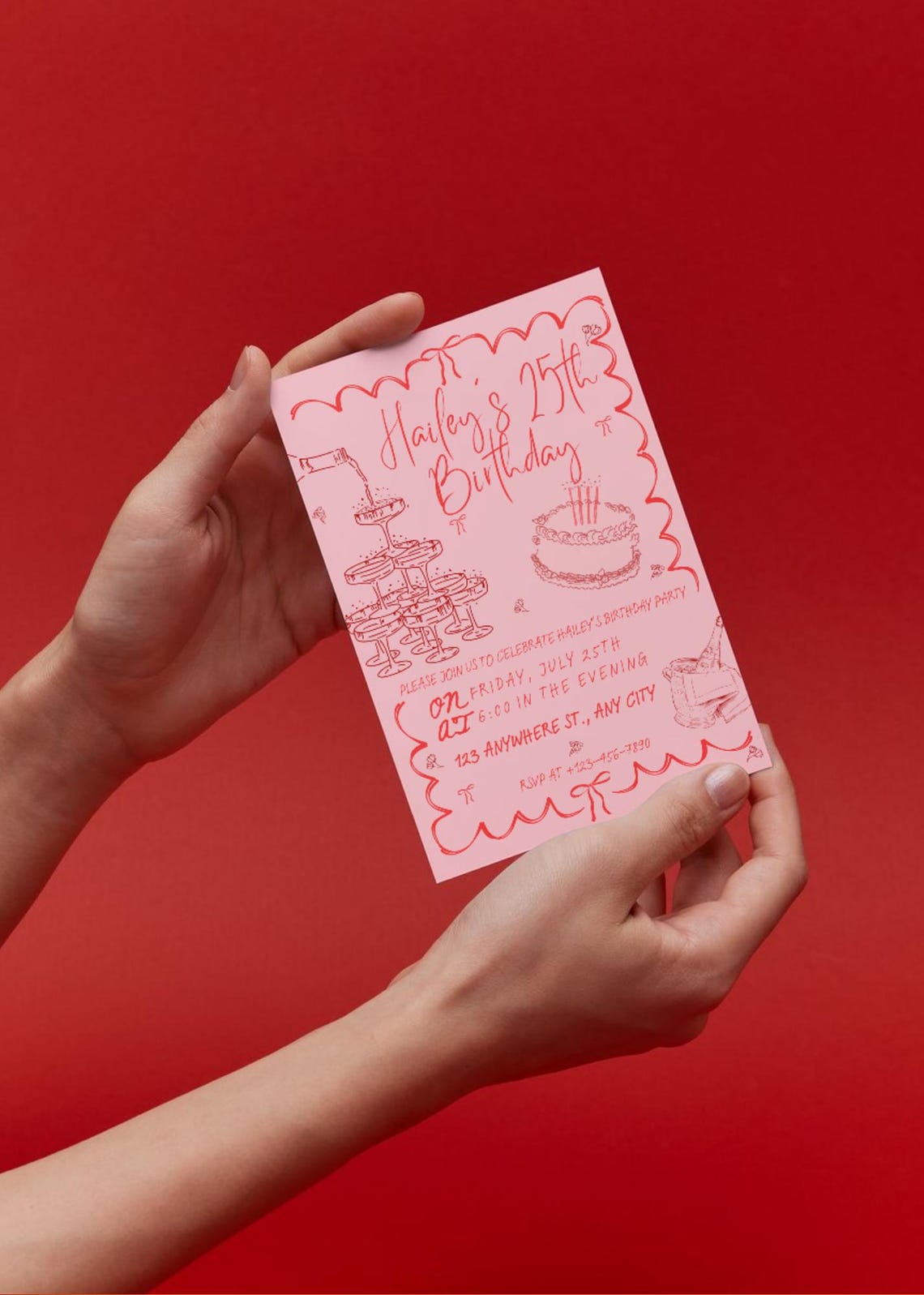BIRTHDAY INVITATION TEMPLATE | Hand Drawn Celebration, Cocktail Glasses ...