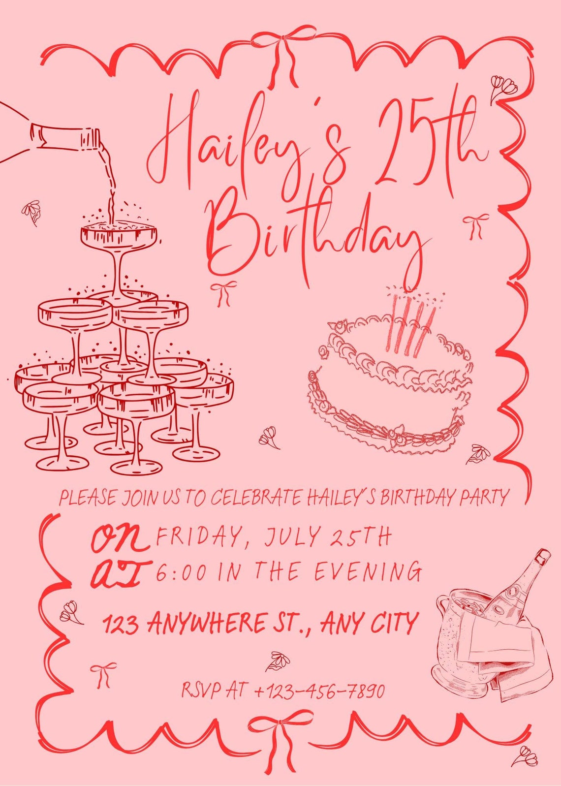 BIRTHDAY INVITATION TEMPLATE | Hand Drawn Celebration, Cocktail Glasses ...