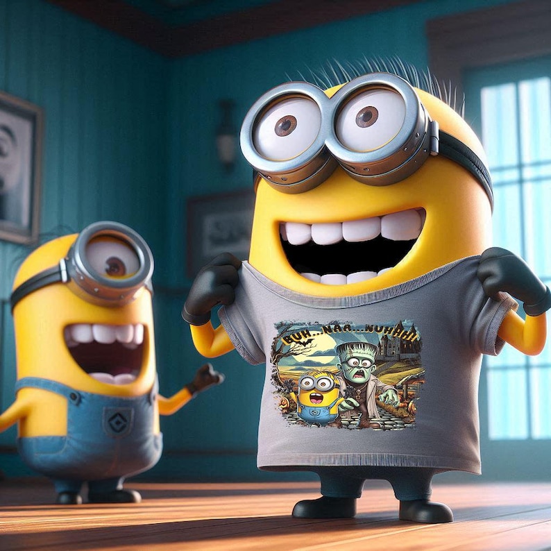 Minion and Frankenstein T-shirt Funny Street Walk With 'banana' | Halloween & Monster Mashup Tee ...