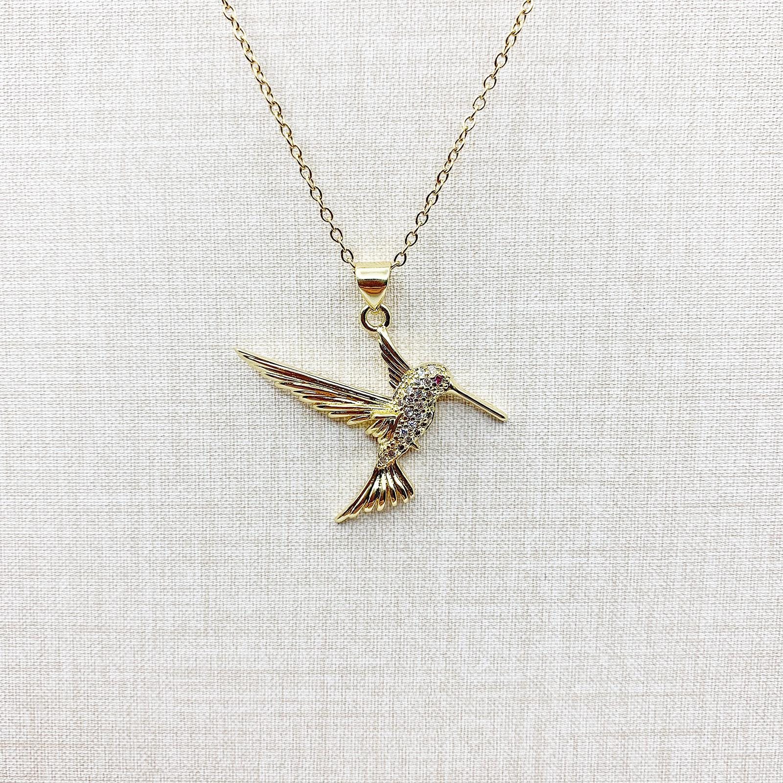 Gold Hummingbird Pendant Necklace, Gold Hummingbird Necklace, Gold ...