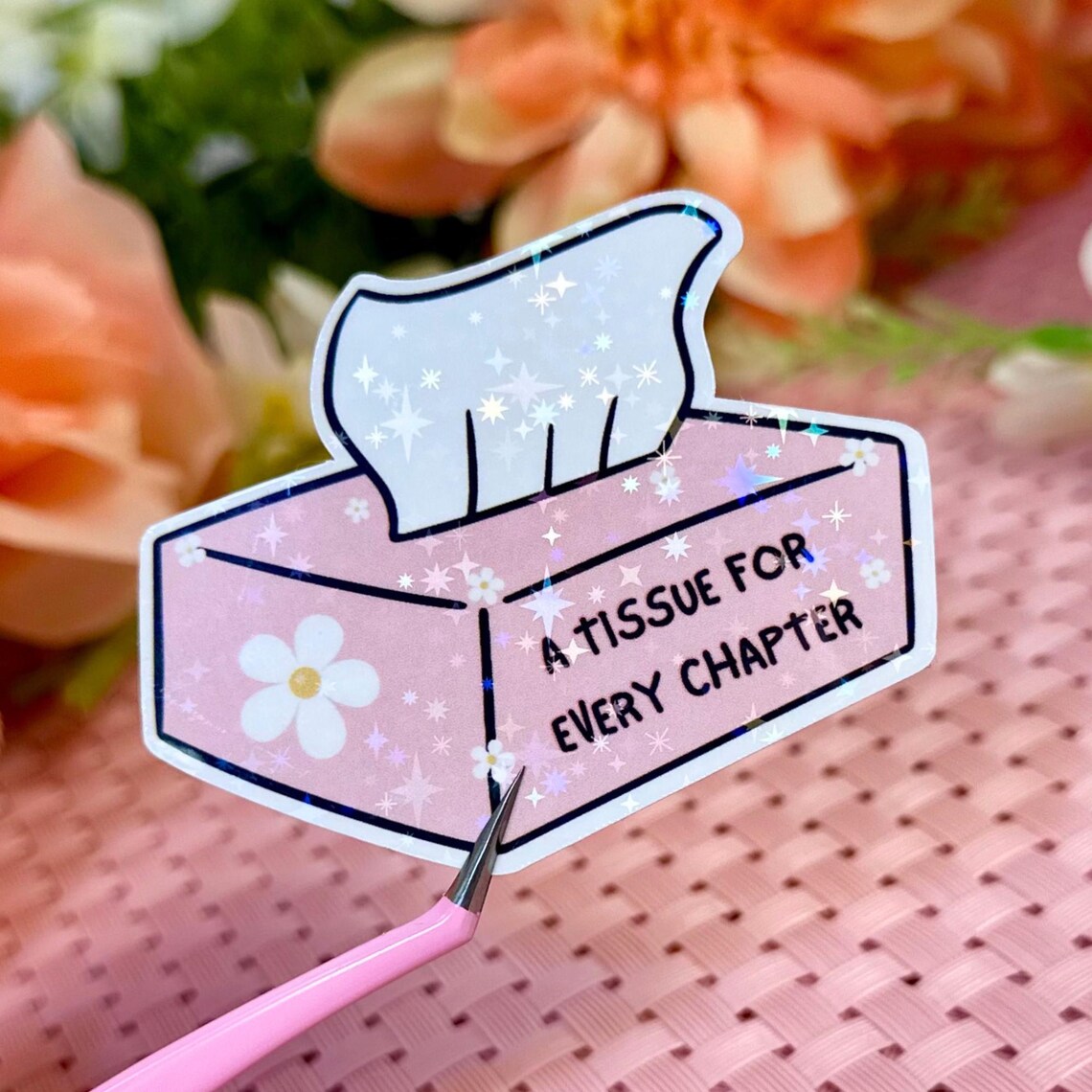 A Tissue for Every Chapter Tissue Box Sticker, Holographic Tissue Box ...