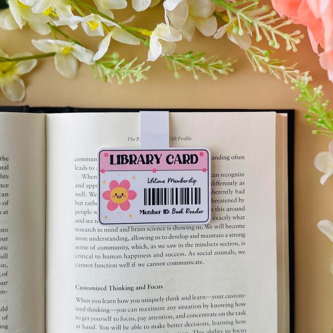Library Card Magnetic Bookmark, Water Resistant Bookmark, Pink Bow ...