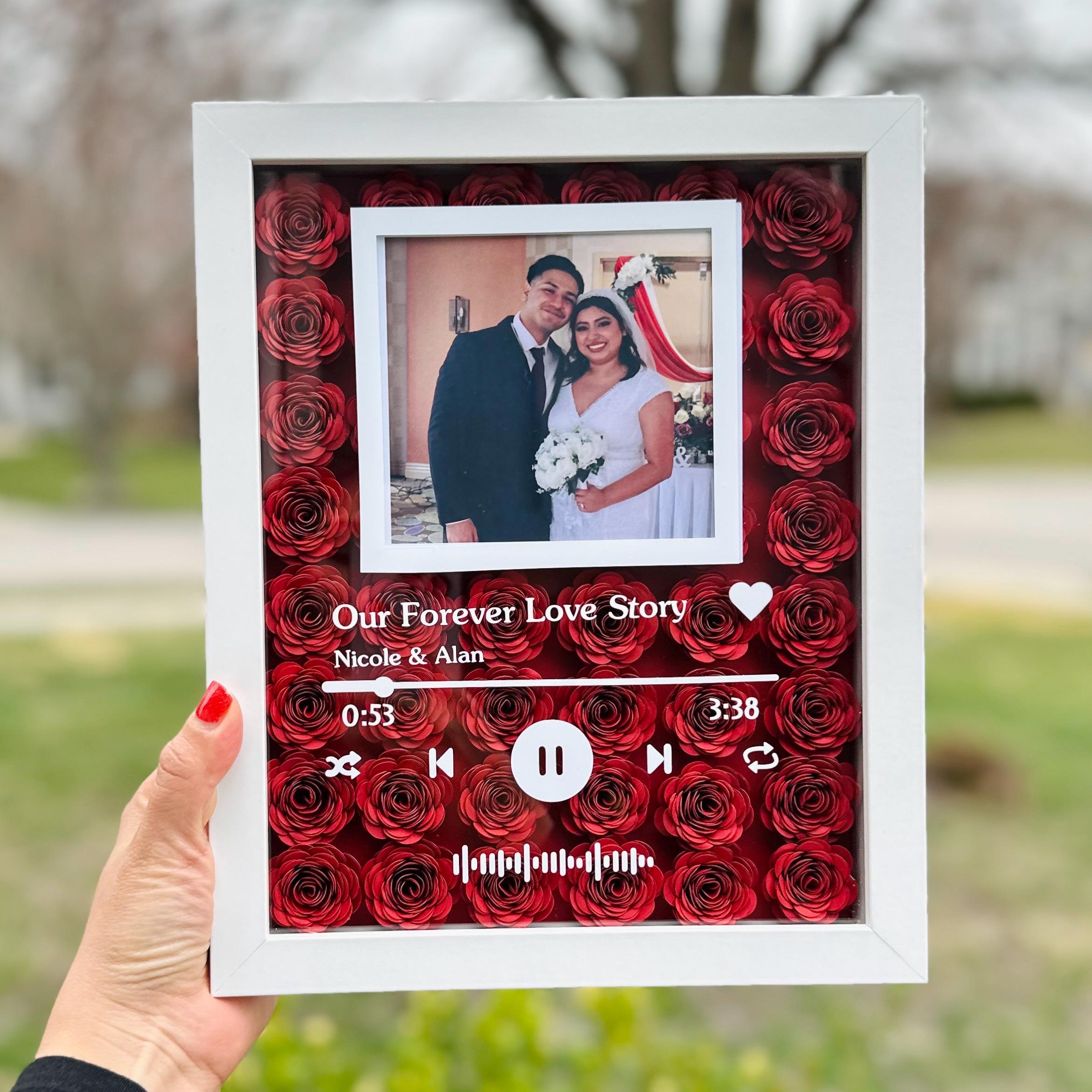 Personalized Shadow Box for Couple, Romantic Paper Flower Shadow Box ...