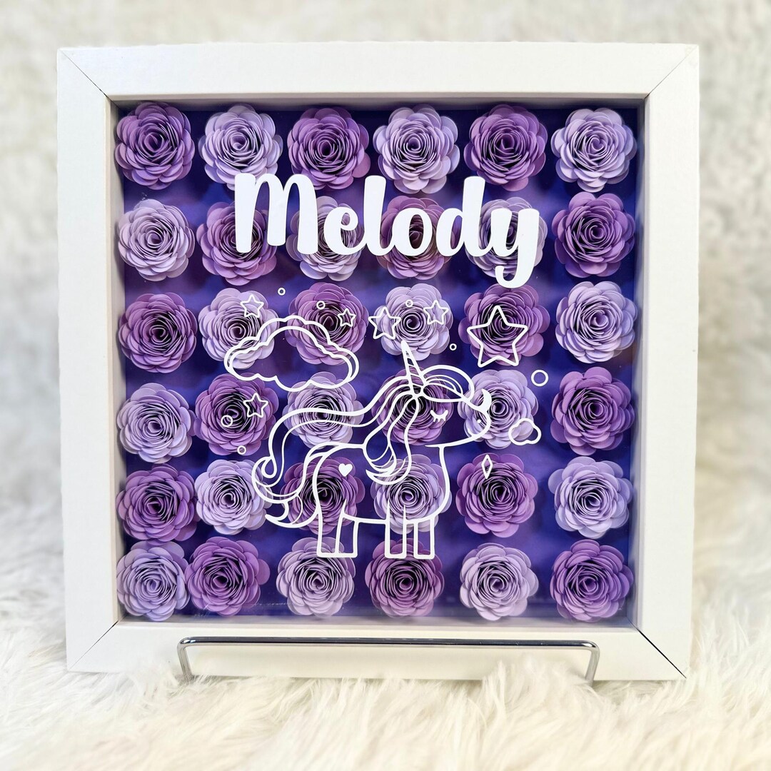 Unicorn Paper Flower Shadow Box, Girl Wall Decor, Newborn Gift ...