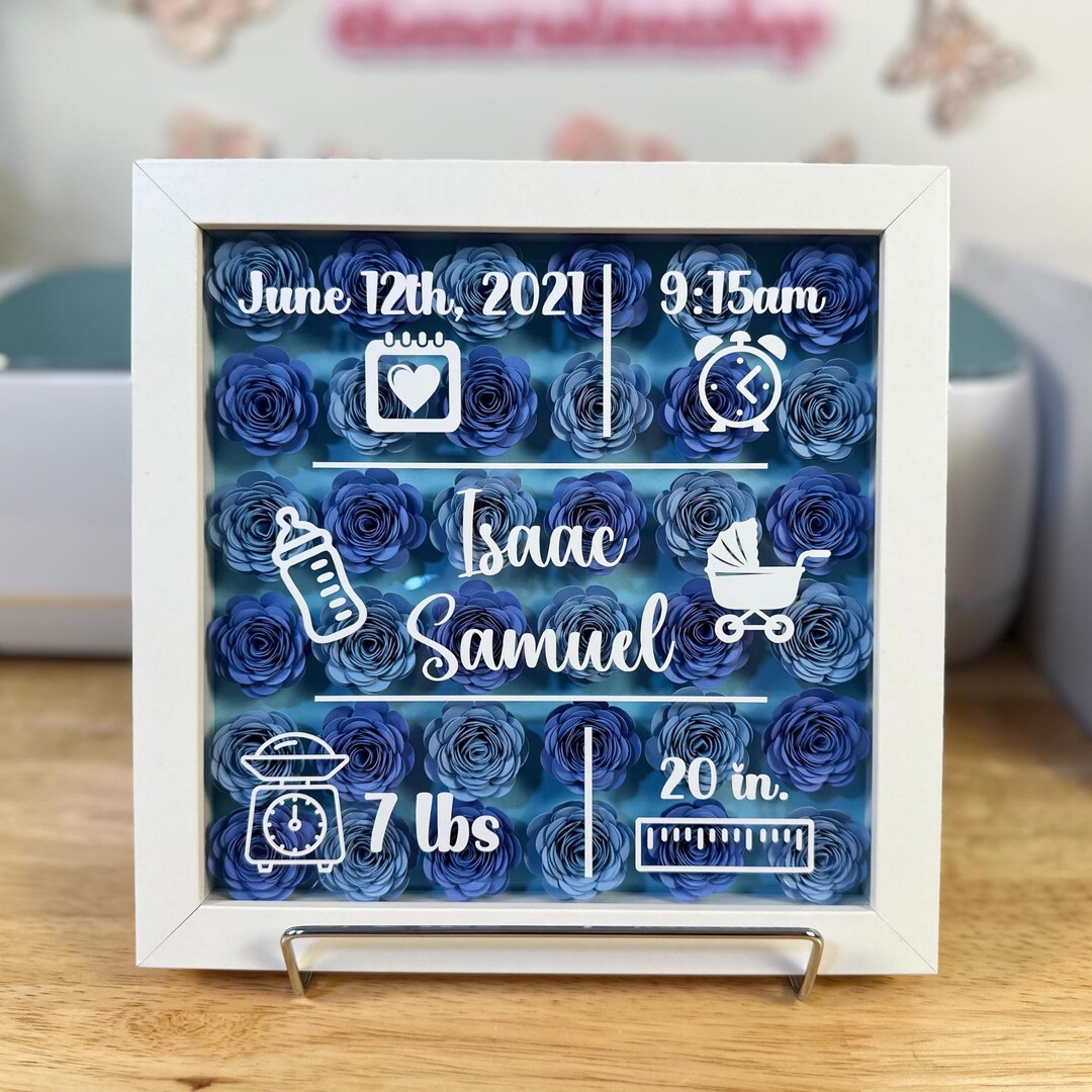 Baby Boy Information Shadow Box, Baby Shadow Box, Gift for New Mom ...