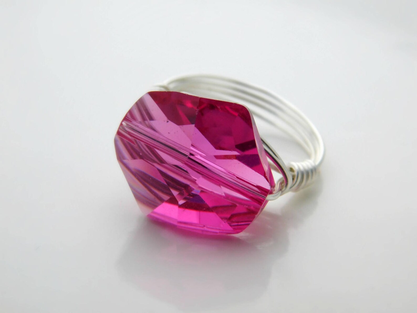 Fuchsia Swarovski Crystal Ring. Hot Pink Ring. Swarovski - Etsy