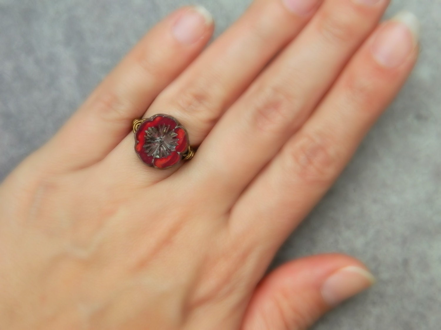 Dark Red Ring Jewelry Rings Cocktail Rings Czech Ring | Etsy