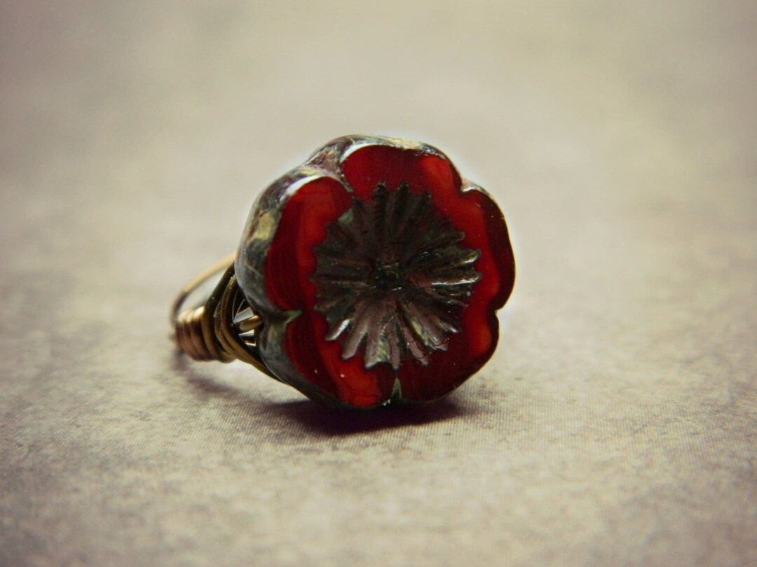 Dark Red Ring, Jewelry Rings, Cocktail Rings, Czech Ring, Scarlet Red ...