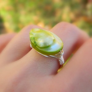 Green Mother of Pearl Ring. Size 7. Green Shell Pearl Ring. Avocado ...