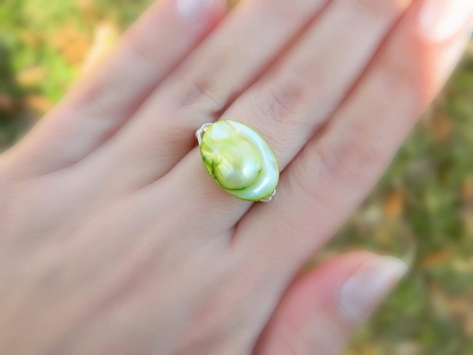 Green Mother of Pearl Ring. Size 7. Green Shell Pearl Ring. Avocado ...