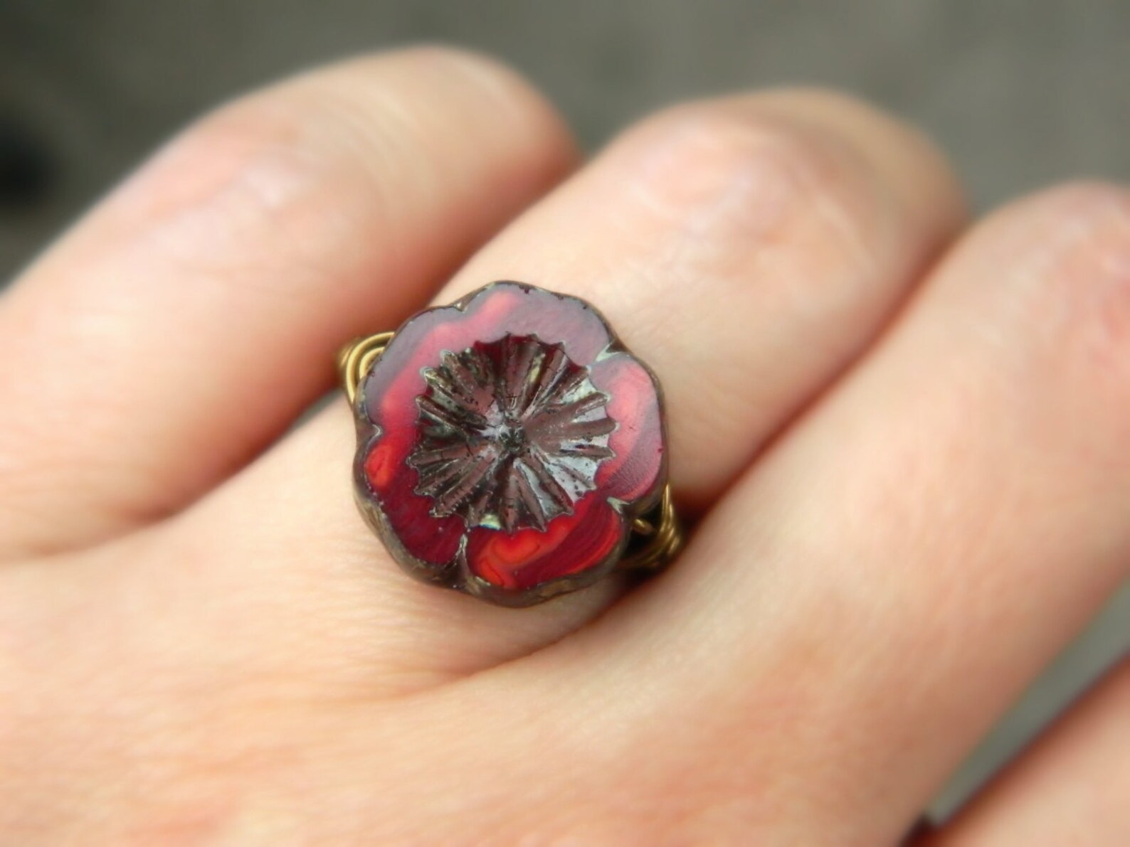 Dark Red Ring Jewelry Rings Cocktail Rings Czech Ring - Etsy