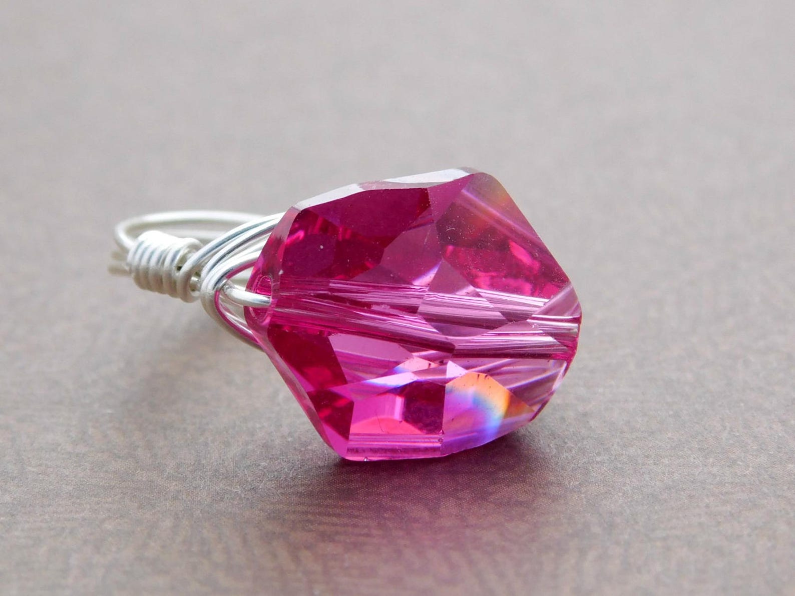 Fuchsia Swarovski Crystal Ring. Hot Pink Ring. Swarovski - Etsy
