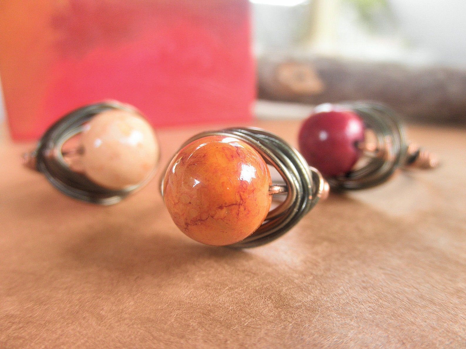 Red Stone Ring Riverstone Ring Red Ring Hot Red Rings | Etsy