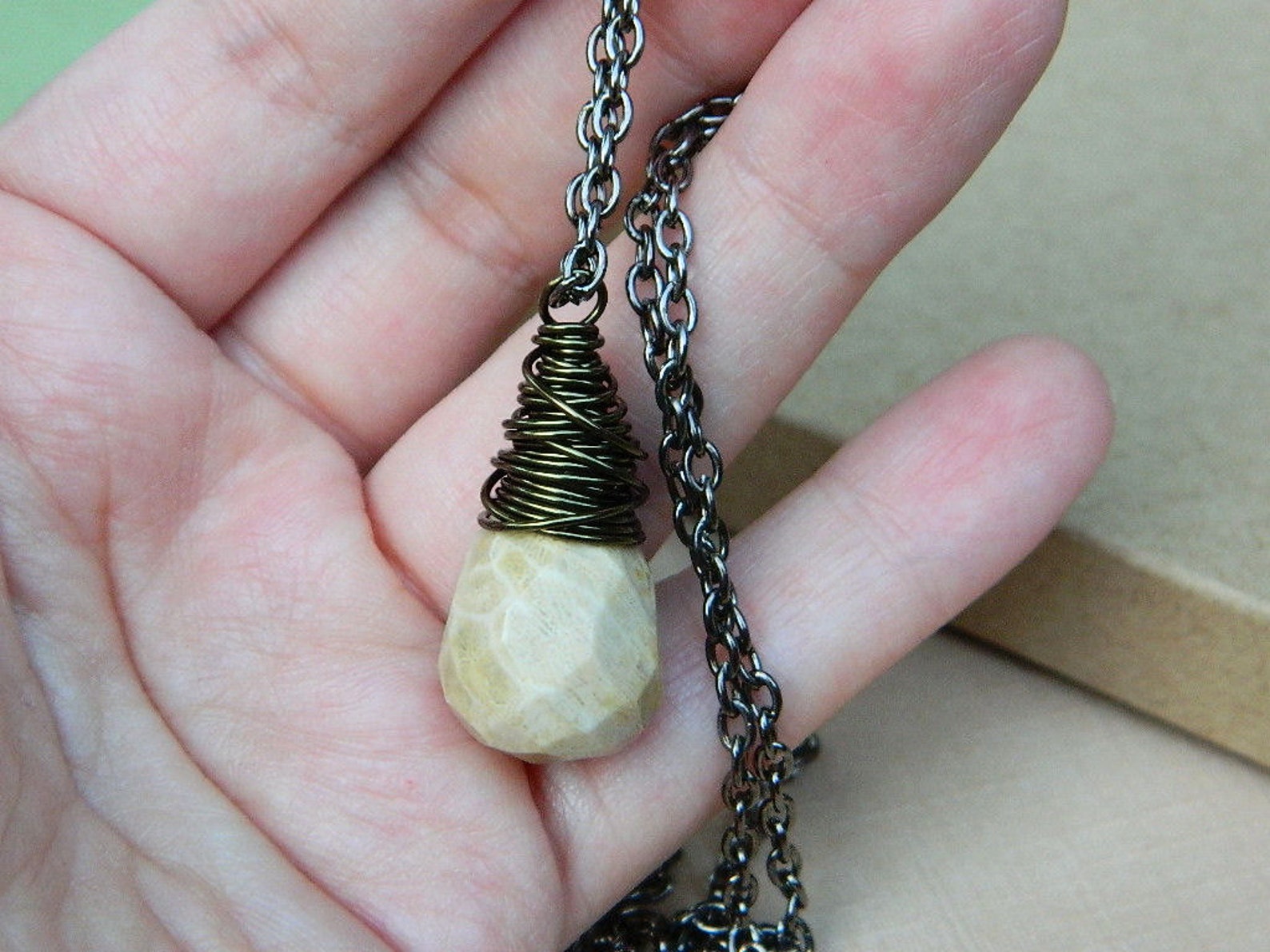 Briolette Necklace .wire Wrapped Pendant - Caramel, Brown, Gunmetal ...