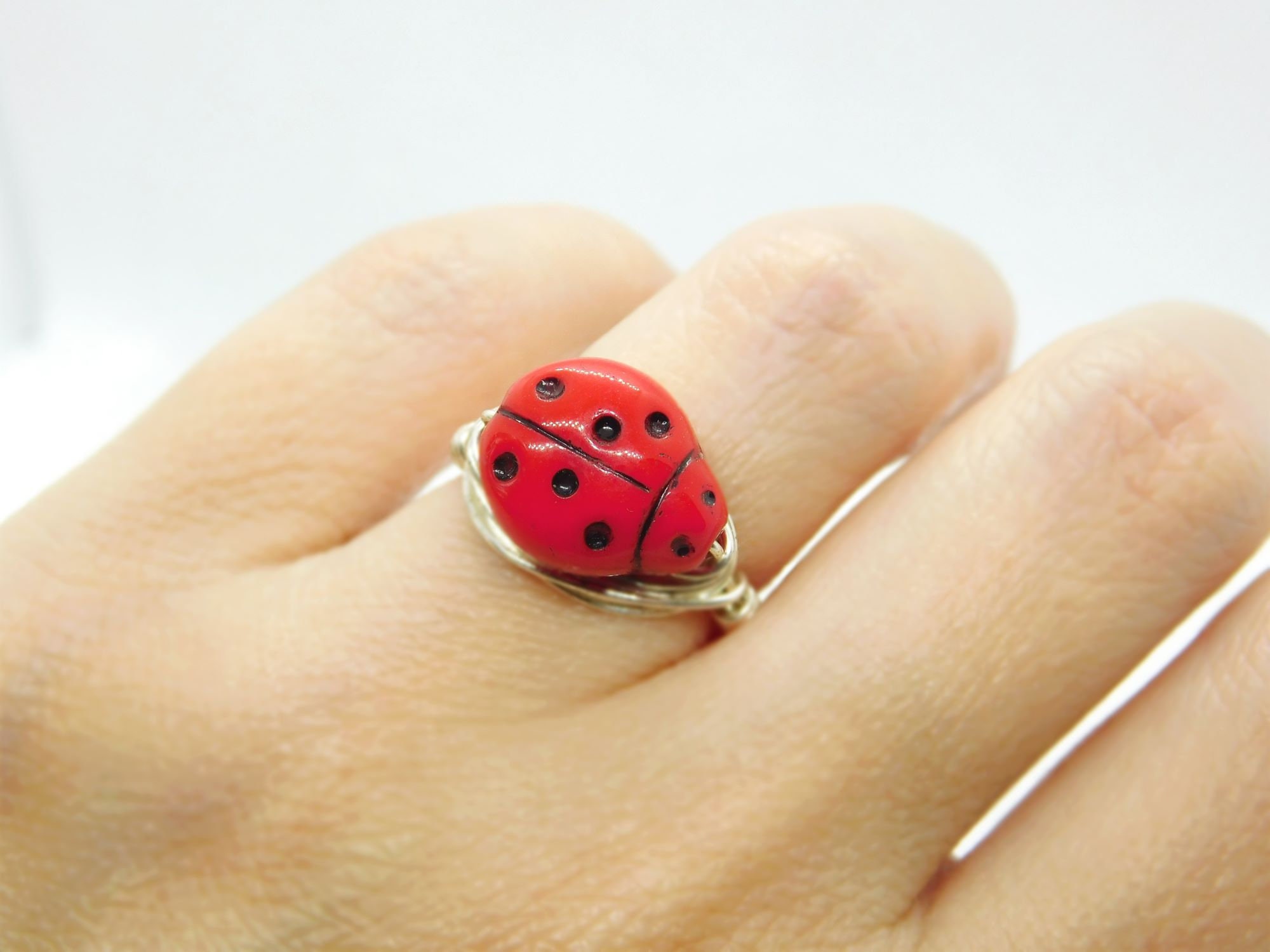 Ladybug Ring. Red Ladybug Handmade Ring. Wire Wrapped Ladybug Ring ...