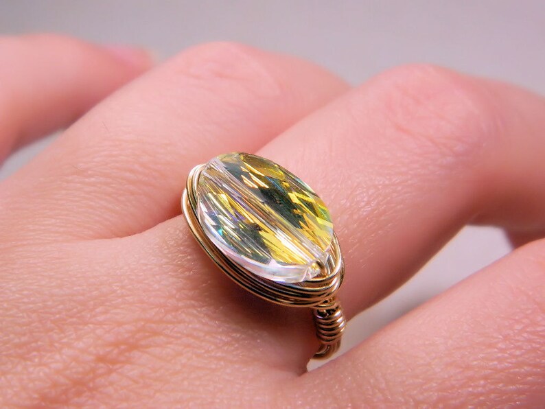 Gold and Crystal Swarovski Ring. Swarovski Oval Crystal Ring. Jewelry ...