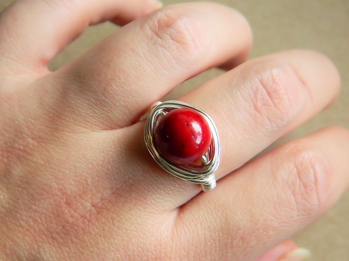 Red Stone Ring Riverstone Ring Red Ring Hot Red Rings | Etsy