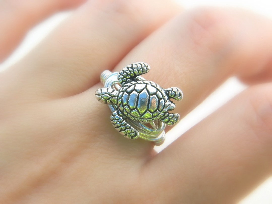 Turtle Ring. Silver Pewter Ocean Turtle Handmade Ring. Nautical Rings ...