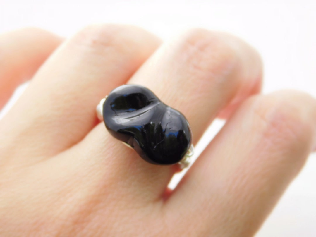 Black Ring. Black Silver Ring. Black Czech Glass Ring. Black Stone Ring ...