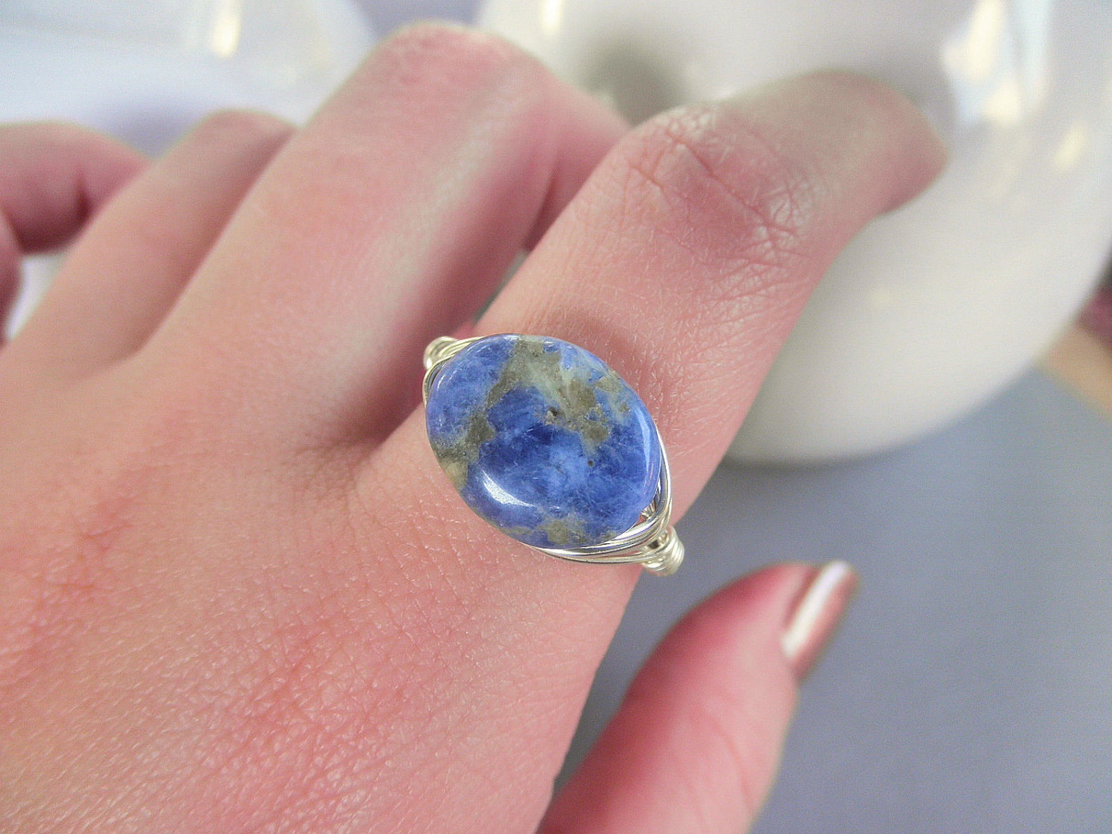Sodalite Ring. Gemstone Sodalite Blue Handmade Ring. Oval Blue Handmade ...