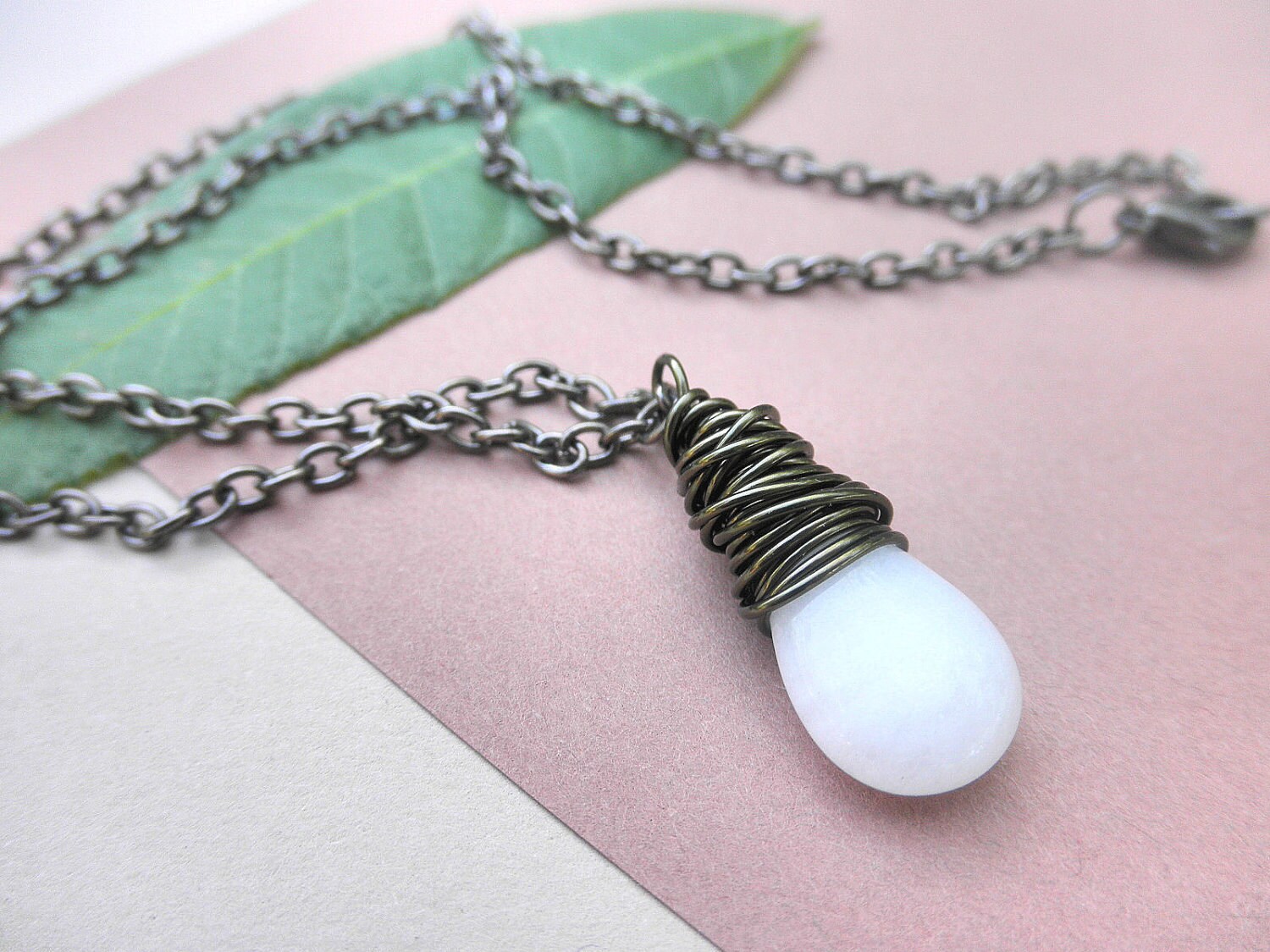 Wire Wrapped Pendant Necklace White Quartz Smooth Tear | Etsy