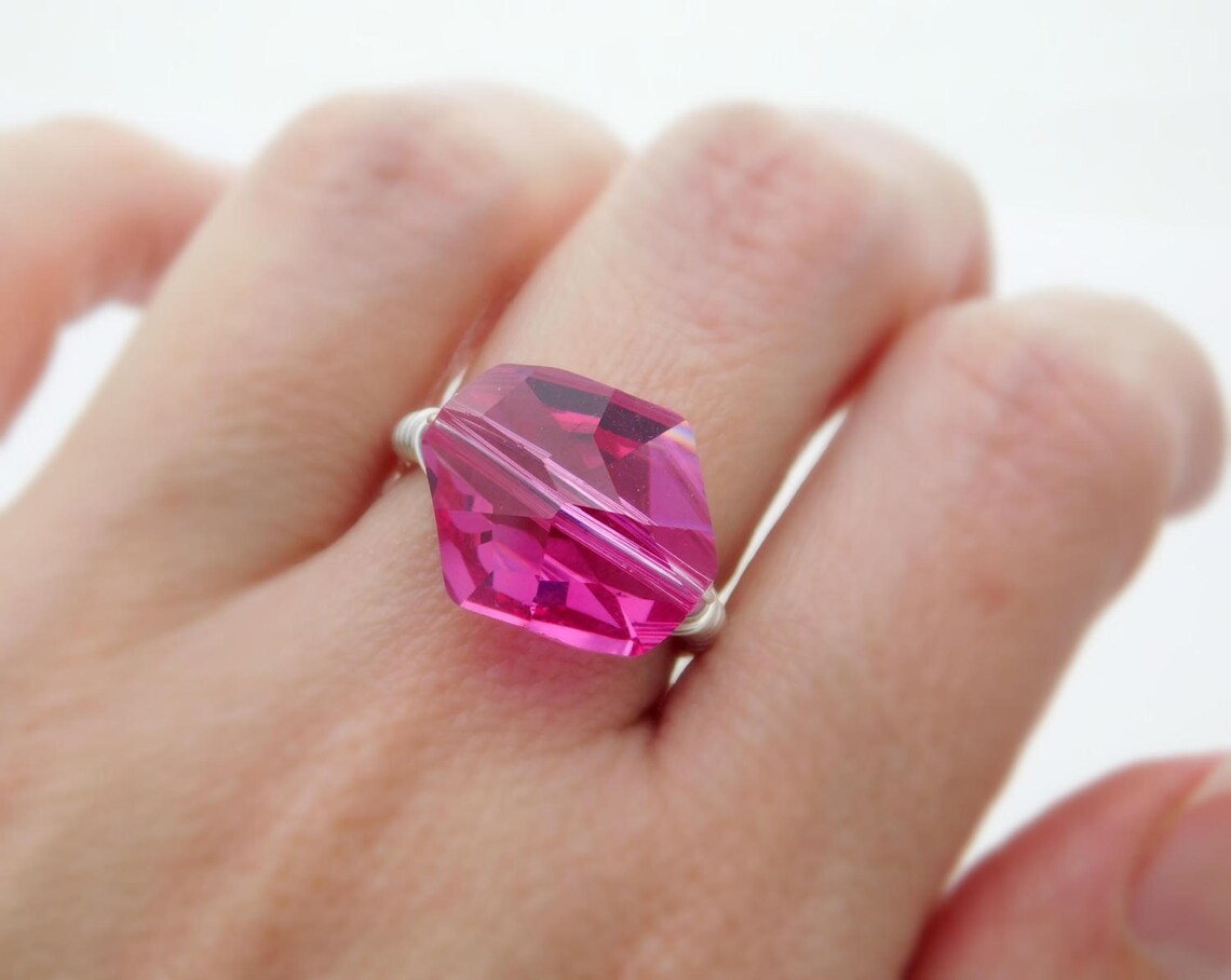 Fuchsia Swarovski Crystal Ring. Hot Pink Ring. Swarovski - Etsy