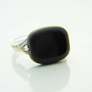 Black Jet Ring. Black Ring. Jet Matte Edge Glass Ring. Elegant Flat ...
