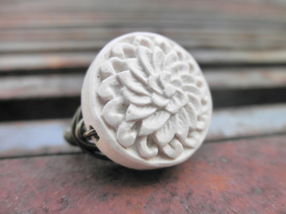 Carved Flat Round Cinnabar Ring. Carved Cream Ring. Handmade Ivory Ring ...