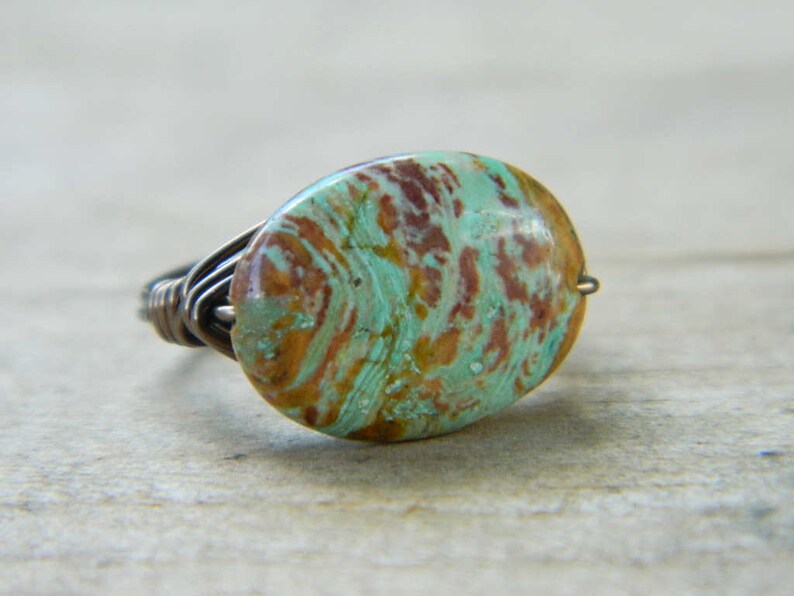 Jasper Stone Handmade Ring. Turquoise Calsilica Jasper Ring. - Etsy