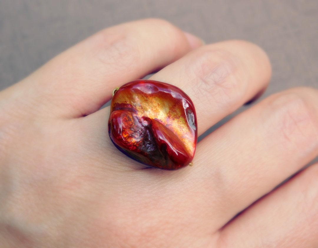Red Shell Ring, Red Golden Shell Ring, Gold Red Jewelry Rings, Mother ...