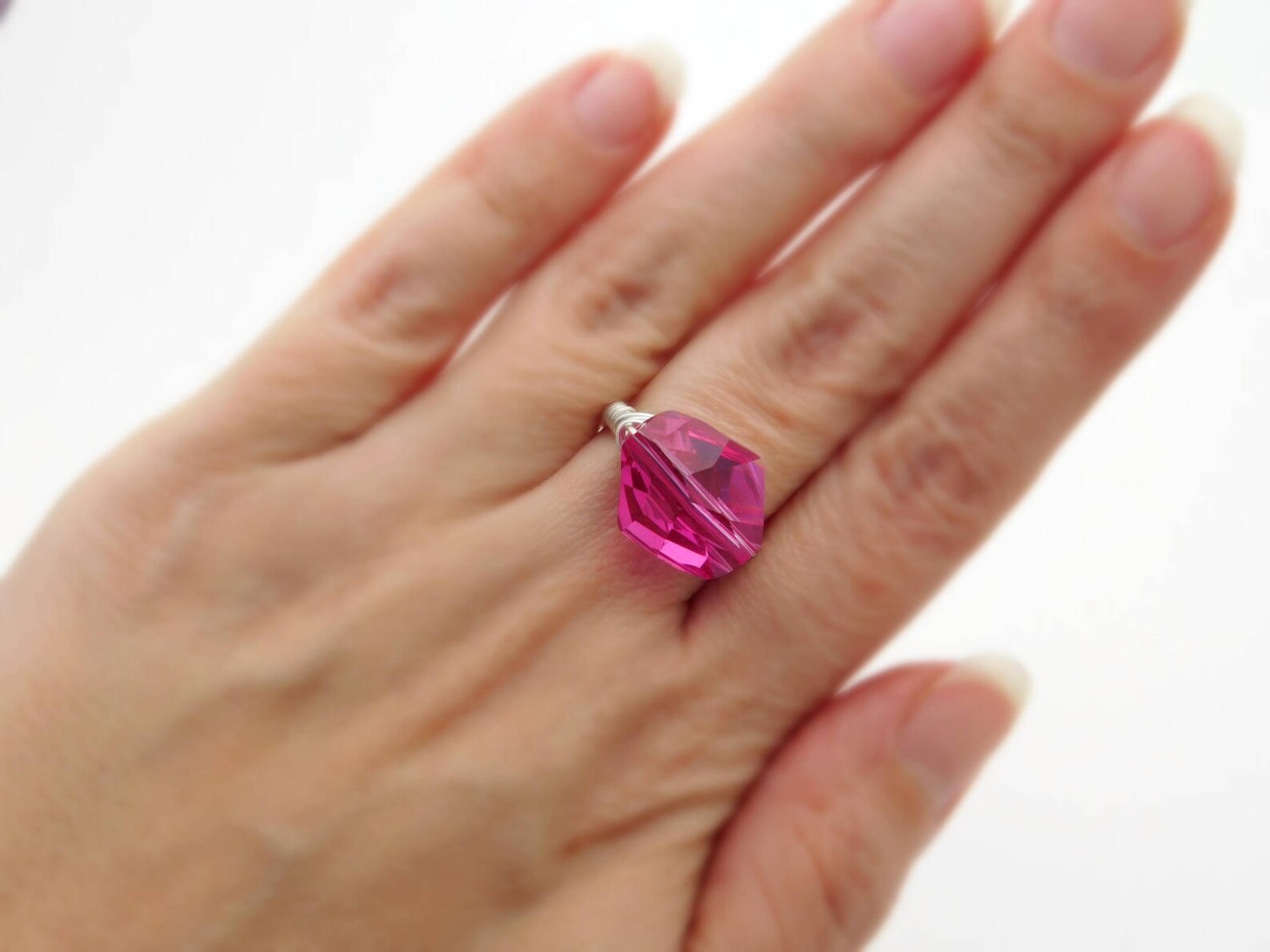 Fuchsia Swarovski Crystal Ring. Hot Pink Ring. Swarovski - Etsy