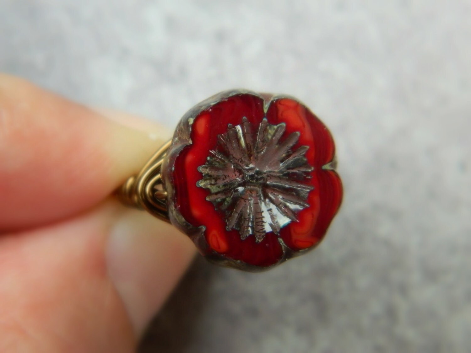 Dark Red Ring Jewelry Rings Cocktail Rings Czech Ring - Etsy