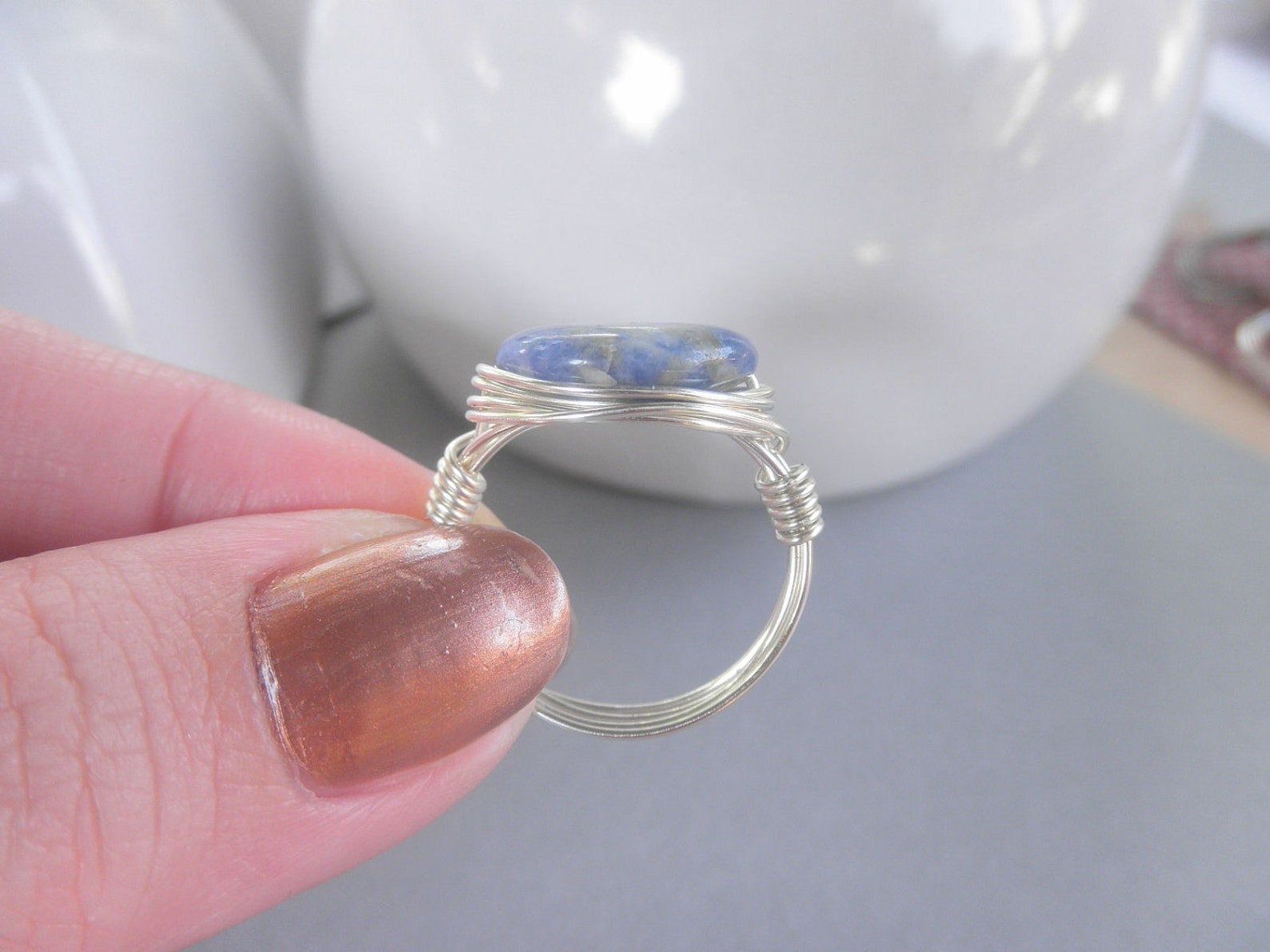 Sodalite Ring. Gemstone Sodalite Blue Handmade Ring. Oval Blue Handmade ...