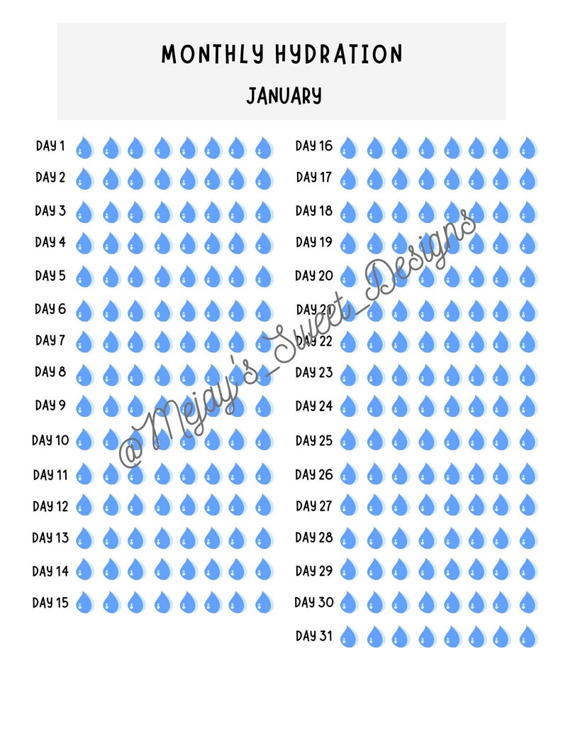 Monthly Hydration Challenge Tracker - Etsy