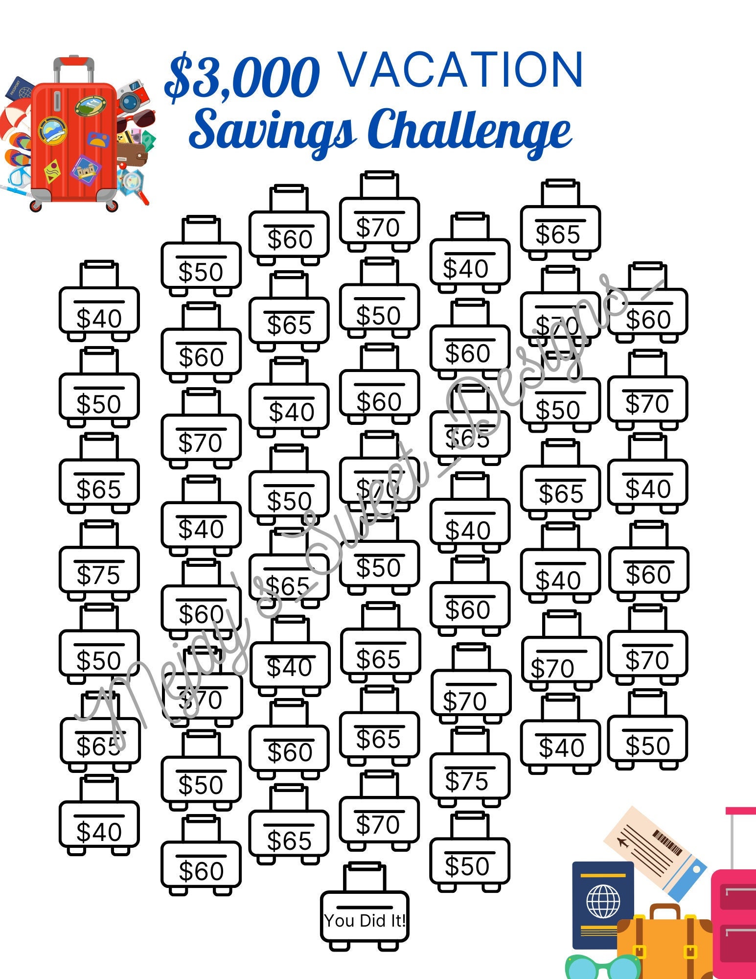 Three Thousand Vacation Savings Challenge - Etsy