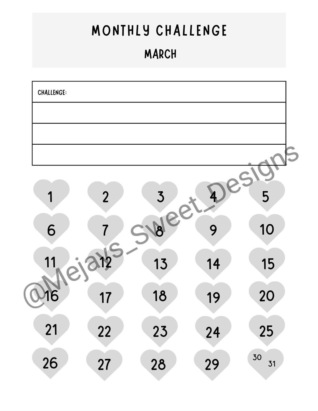 Monthly Challenge Tracker - Etsy