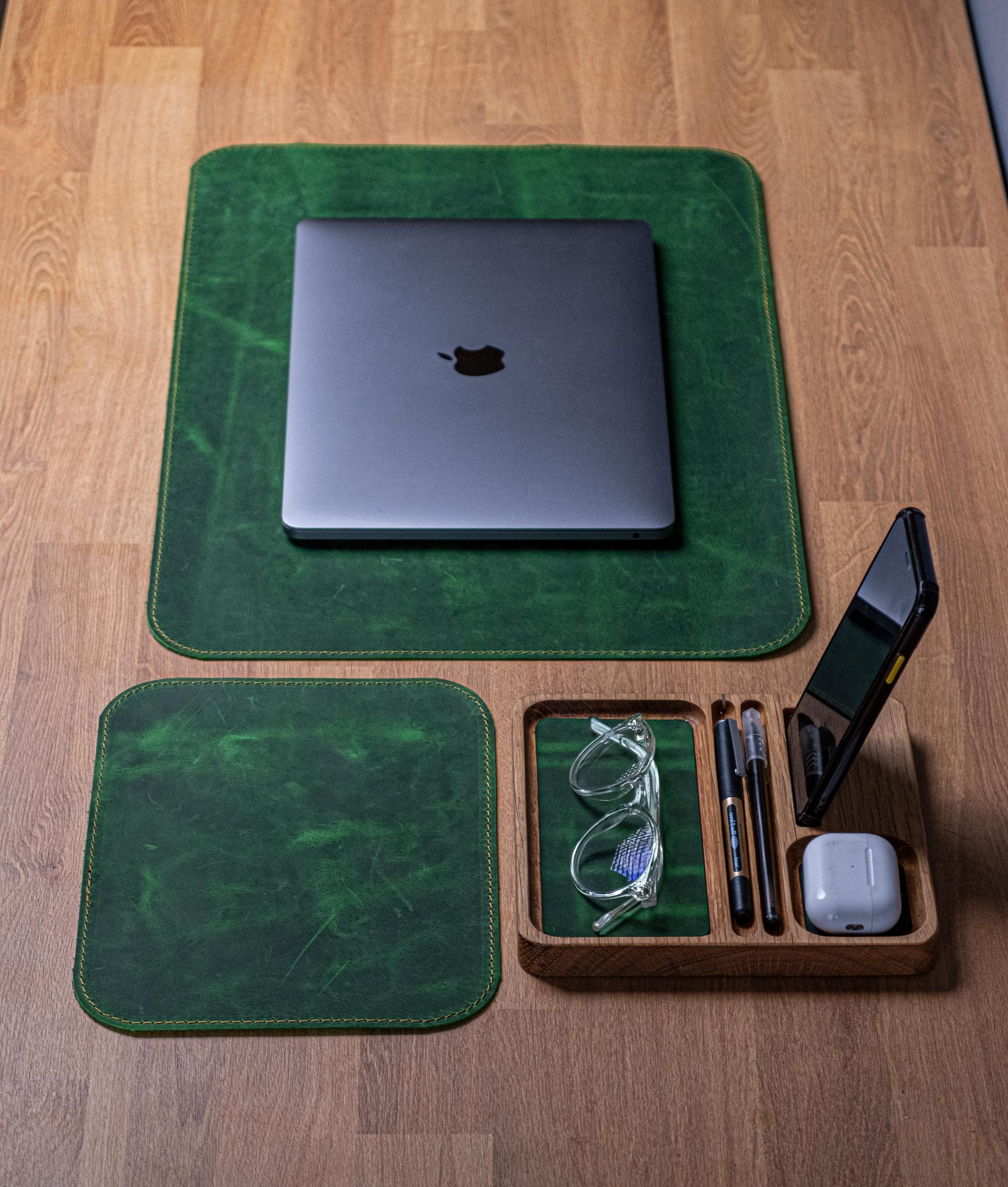 Wooden & Leather Desk Organizer , Desk Tray , Pencil Tray , Docking ...