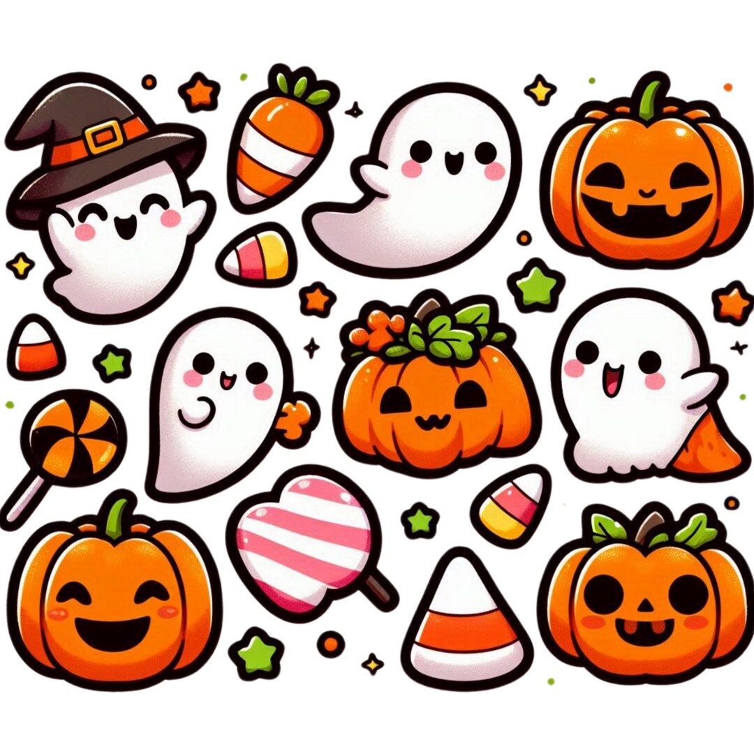 Cute Halloween Ghost and Pumpkin Stickers Kawaii Spooky Candy and ...