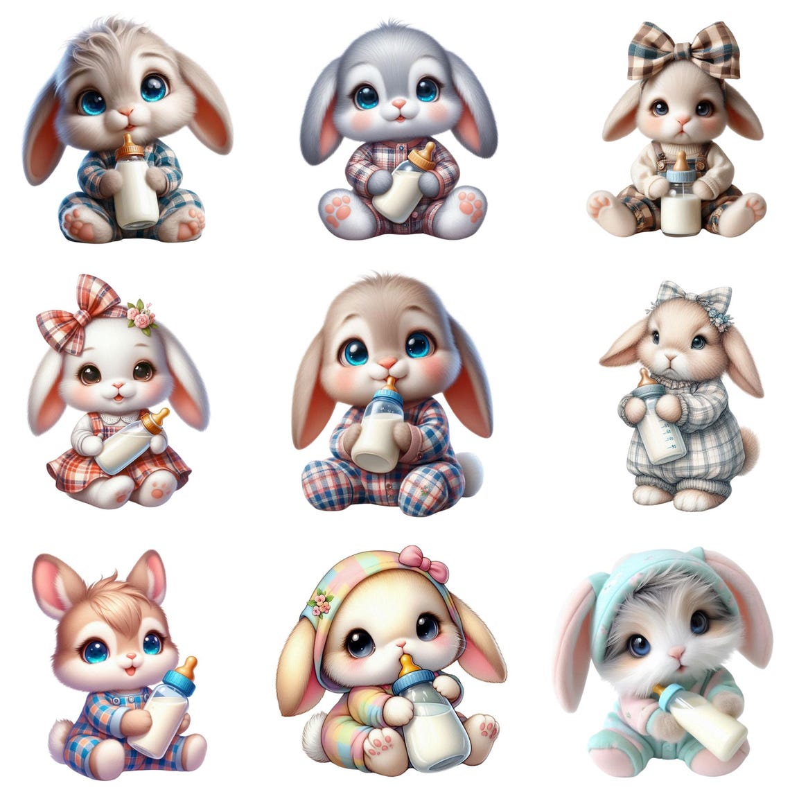 Baby Bunny PNG Bundle | Cute Baby Rabbit Clipart | Transparent ...