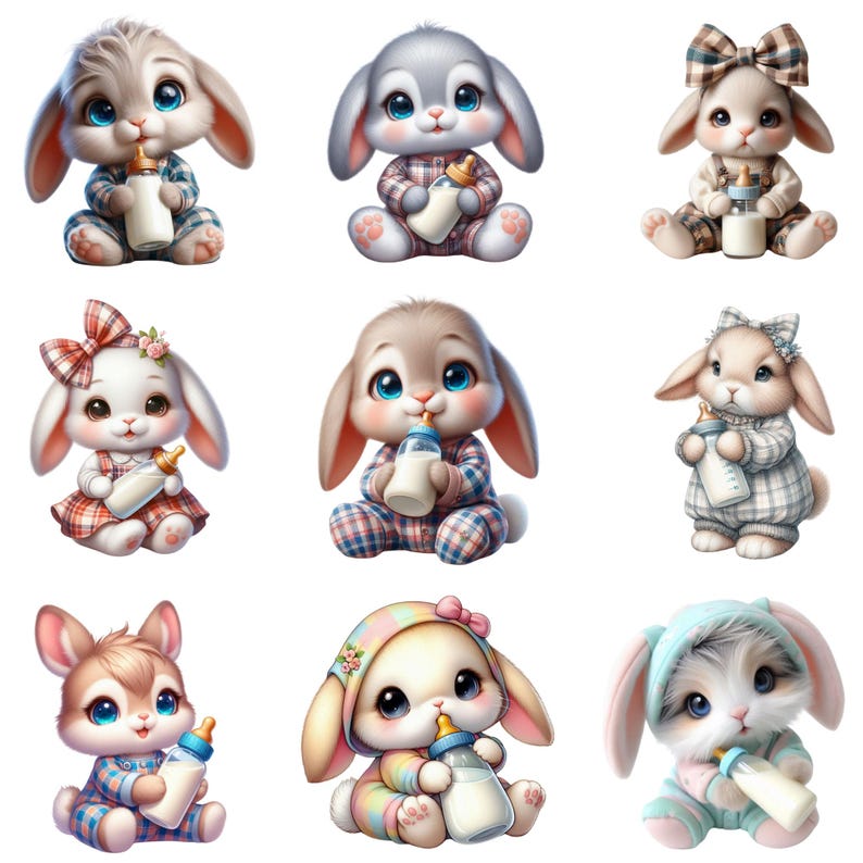 Baby Bunny PNG Bundle | Cute Baby Rabbit Clipart | Transparent ...